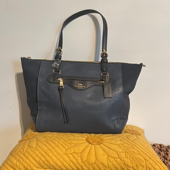 Coach | Bags | Coach Navy Blue Leather Tote Bag | Poshmark